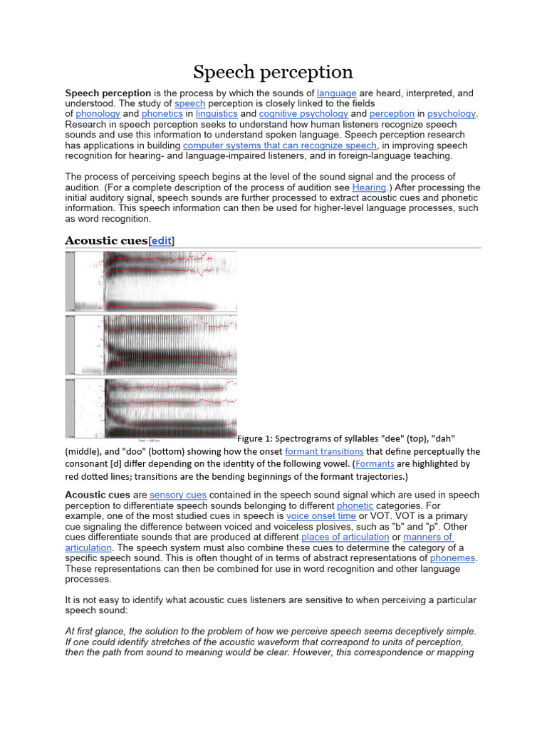 Acoustic & Perceptual Cues For Noun and Verb Production | PDF | Speech | Perception