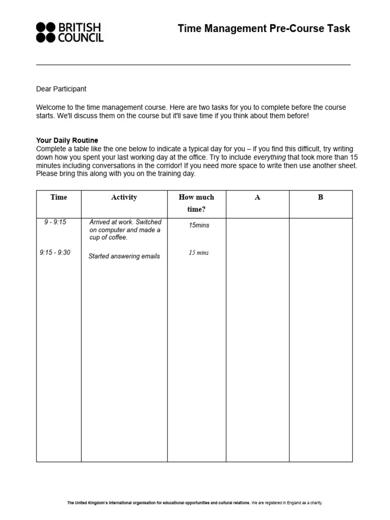 Session 2 Time Management Pre Course Task | PDF