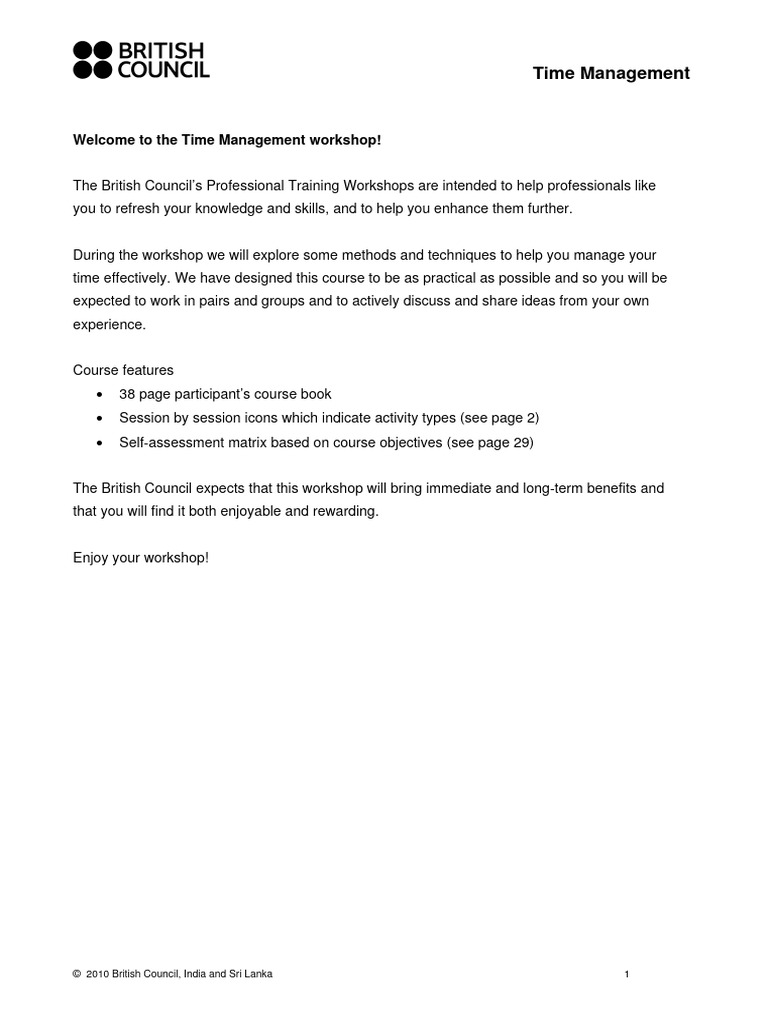 Effective Time Management Workshop Guide | PDF | Time Management ...