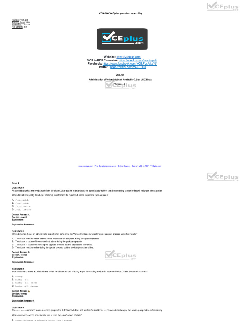 VCS-260 Veritas Cluster Exam Guide | PDF | Computer Cluster | Computer ...