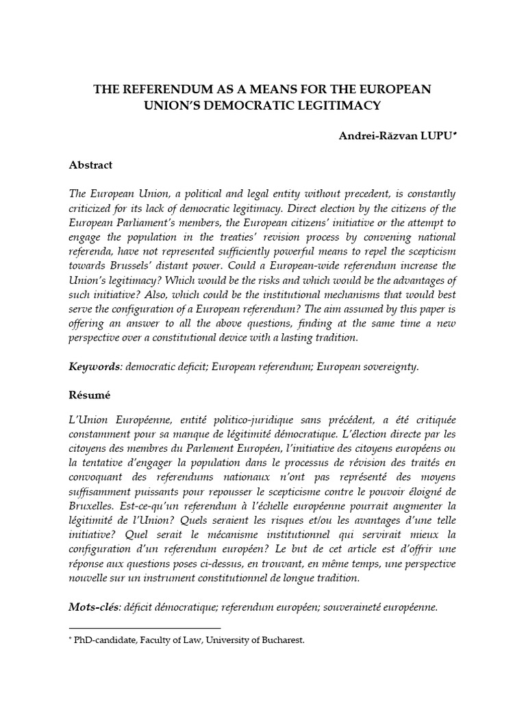 EU Referendum for Democratic Legitimacy | PDF | European Union | Government
