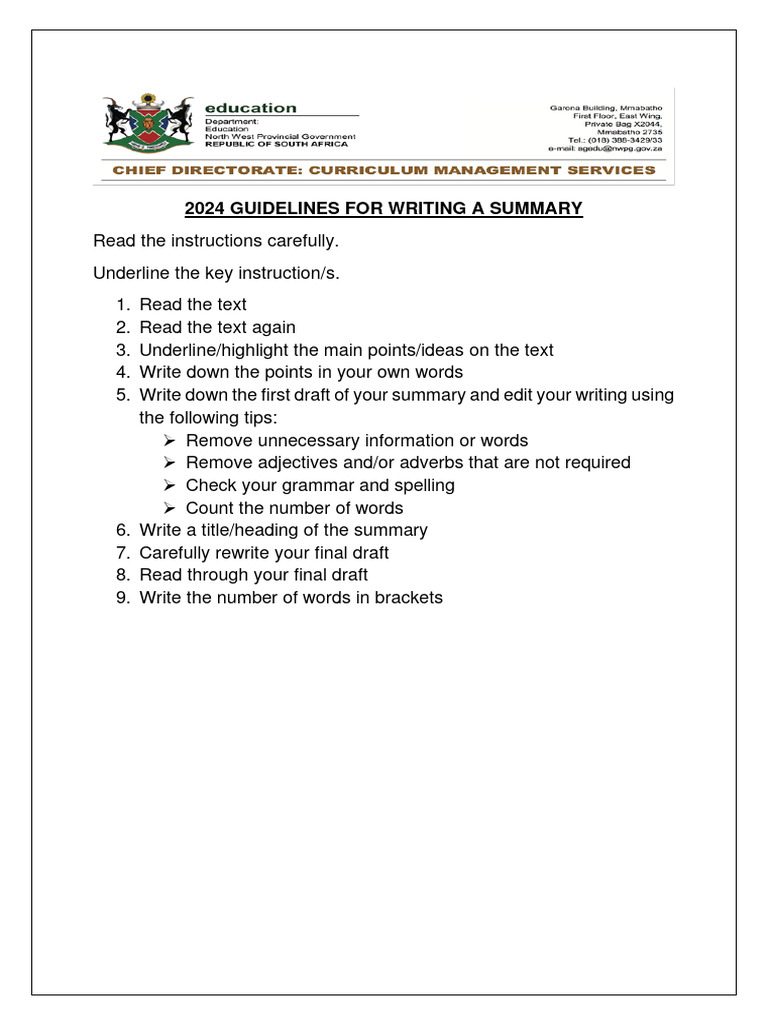 2024 Summary Writing Guidelines | PDF | Language Arts & Discipline ...