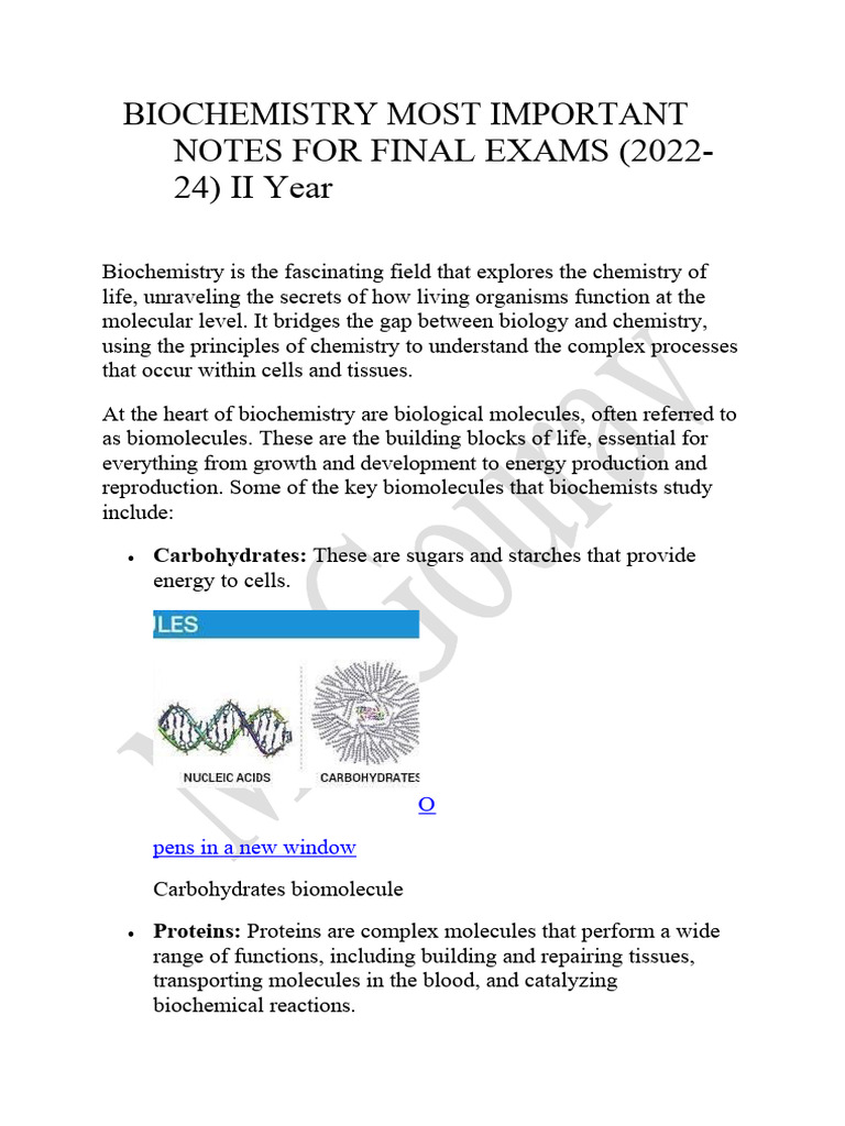 Biochemistry Most Important Notes For Final Exams | PDF | Adenosine ...