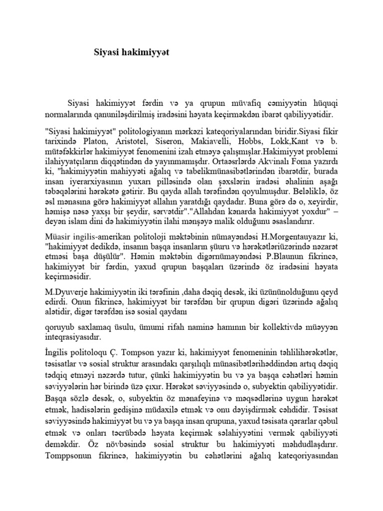 Siyasi Hakimiyyət | PDF