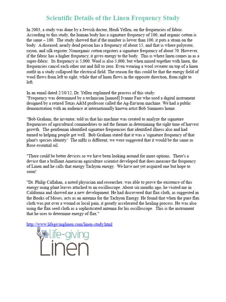 Scientific Details of The Linen Frequency Study | PDF | Linens | Textiles