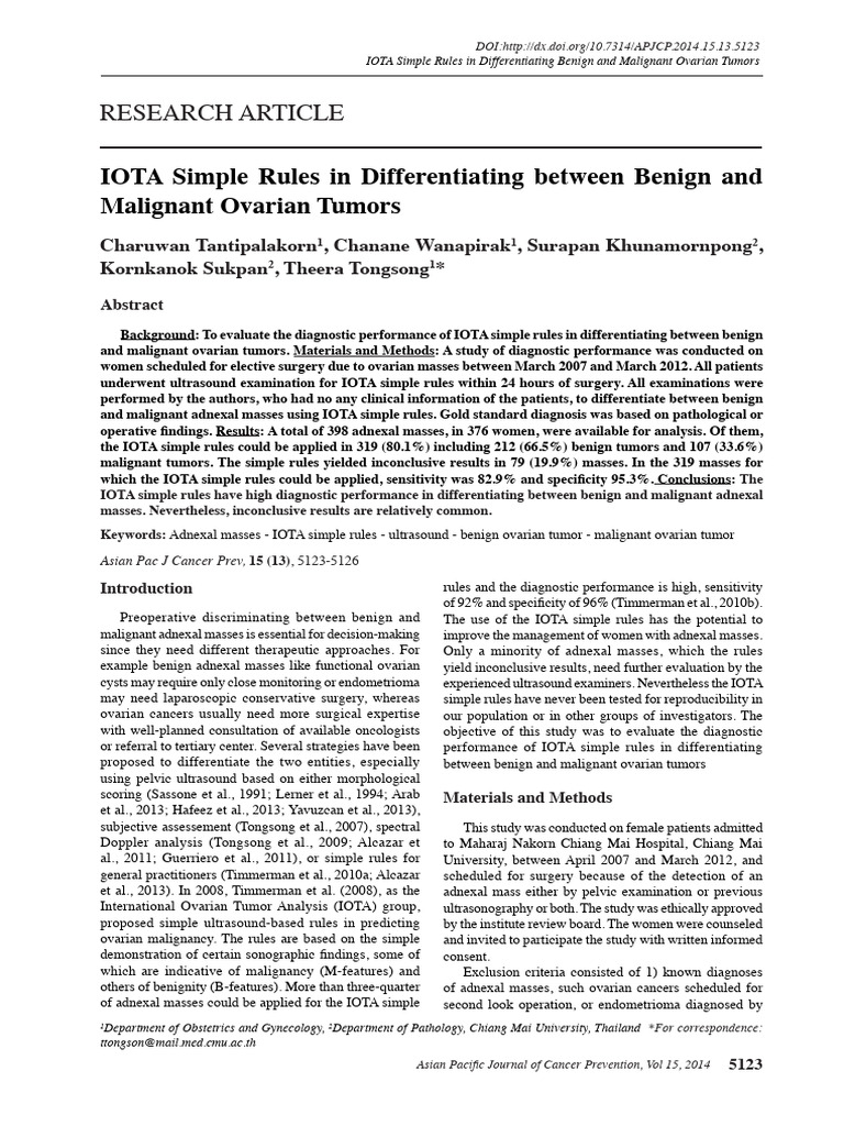 IOTA Simple Rules in Differentiating Bet | PDF | Medical Ultrasound ...