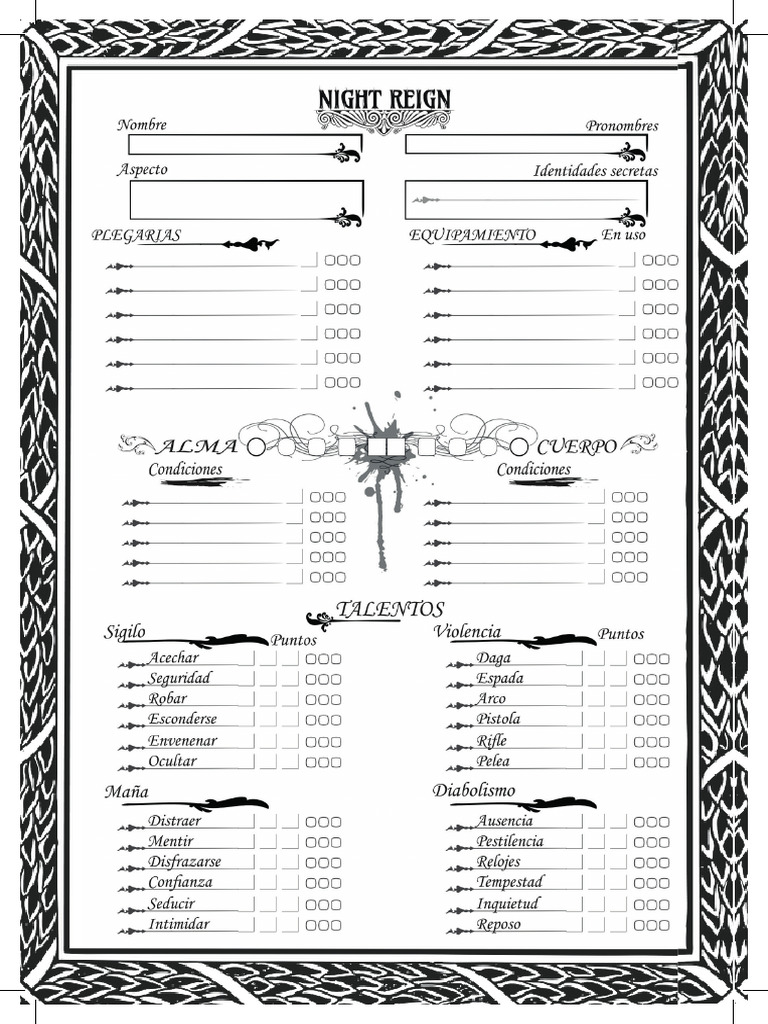 Night Reign Hoja Editable 2 1 | PDF