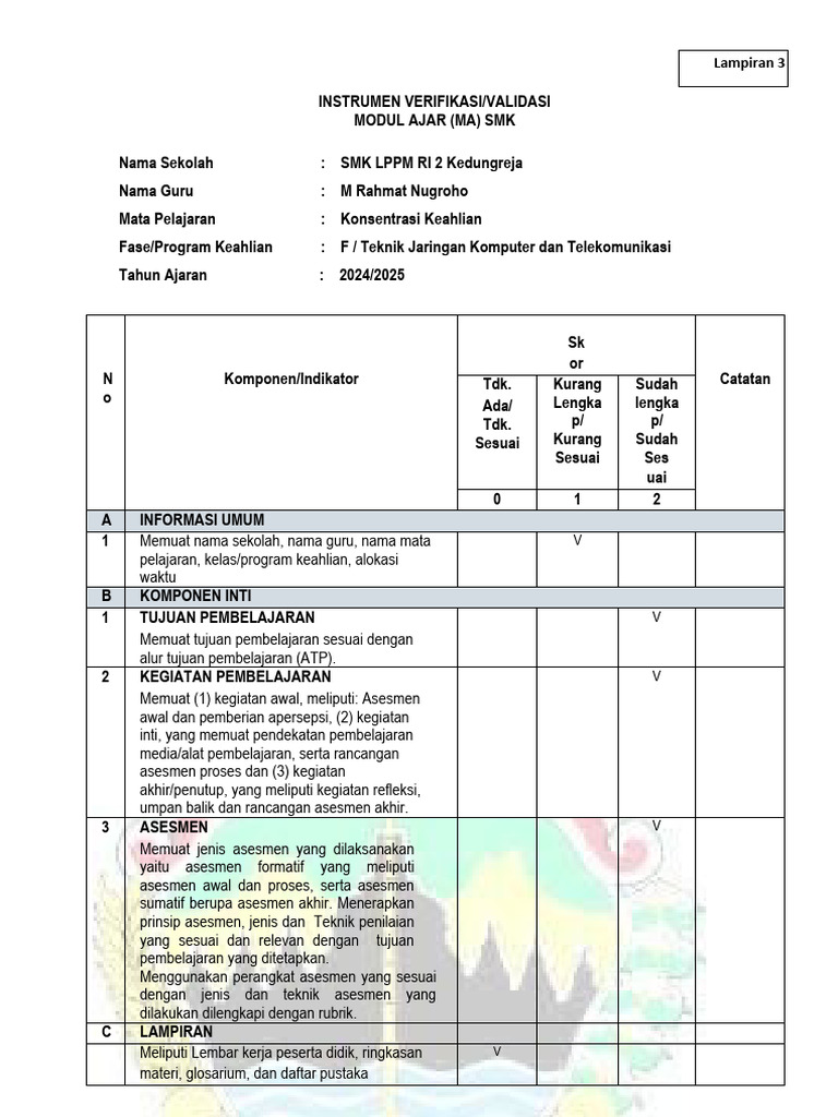 Ins-Modul Ajar KK Fase F Xii TJKT | PDF