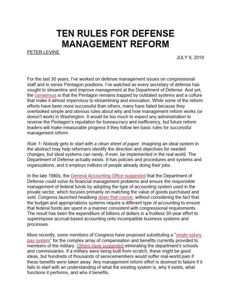 Ten Rules For Defense Management Reform P Levine | PDF | United States ...