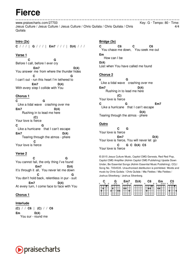 Fierce (Jesus Cultur... ) Chord Chart - G - 2 Column Layout | PDF ...