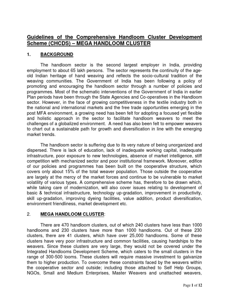 Comprehensive Handloom Cluster Development Scheme | PDF | Weaving | Loom