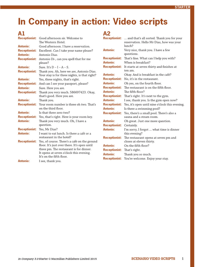 In Company 3.0 Starter in Action Video Scripts | PDF | Spanish Cuisine | Cuisine