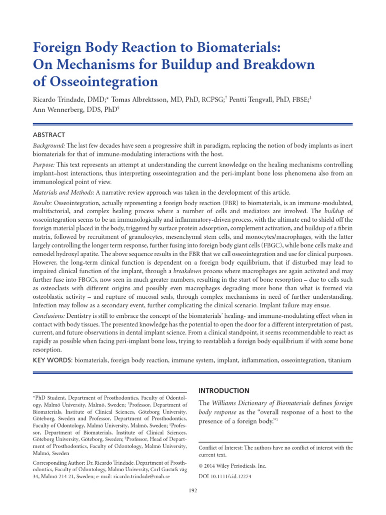 Trindade Et Al 2016 - Foreign Body Reaction To Biomaterials | PDF ...