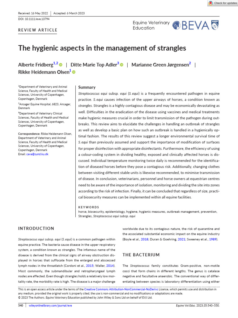 Equine Veterinary Education - 2023 - Fridberg - The hygienic aspects in ...