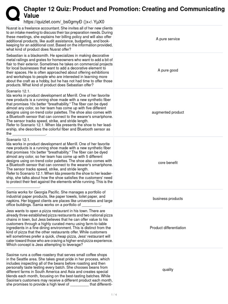 Chapter 12 Quiz - Product and Promotion - Creating and Communicating ...