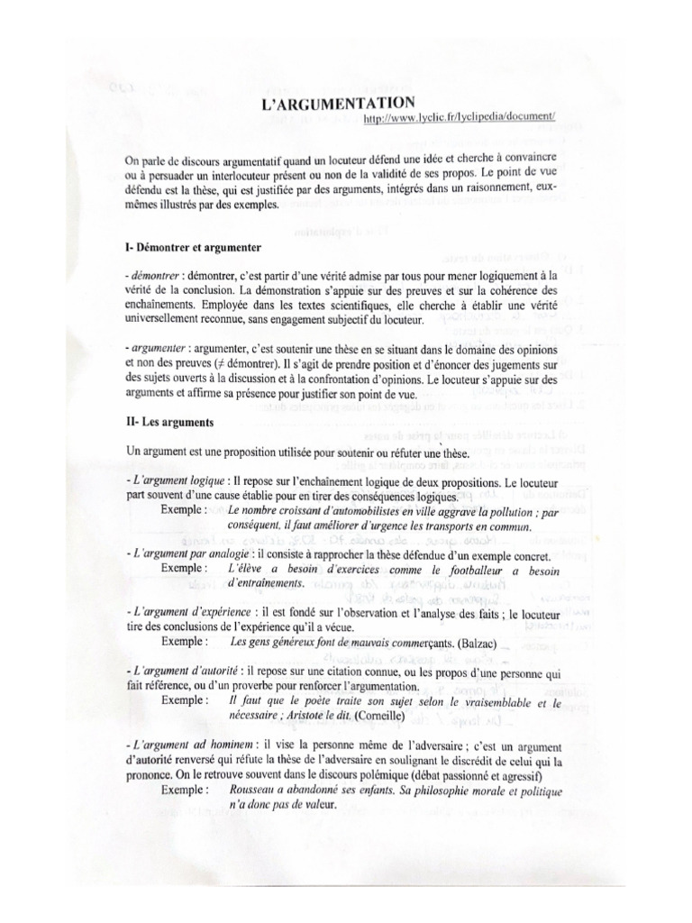 L'ARGUMENTATION | PDF