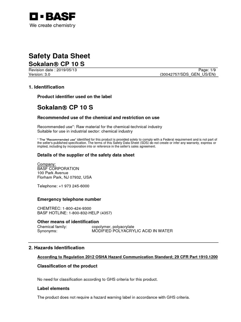 SafetyDataSheet (SDS) SokalanCP10S | Download Free PDF | Toxicity ...