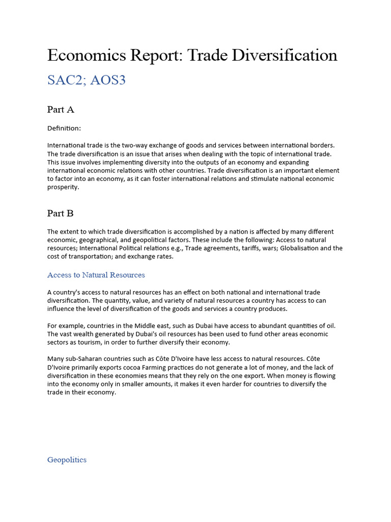 Economics Report - Trade Diversification | PDF | Globalization | Tariff