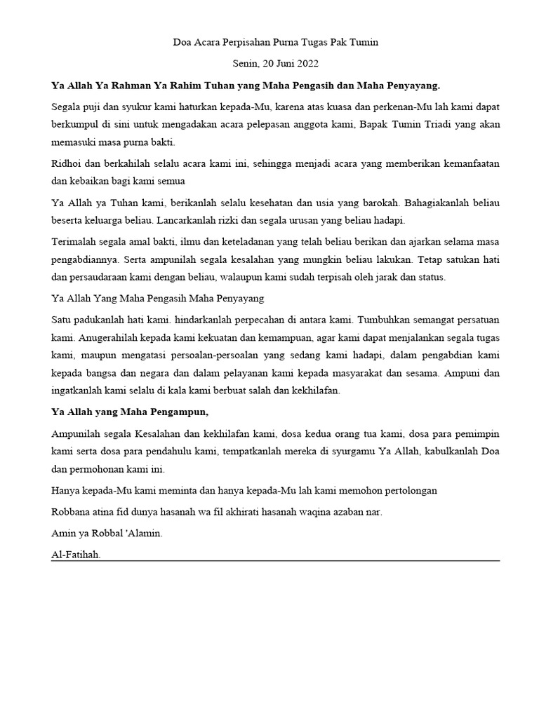 Doa Acara Perpisahan Pensiun | PDF | Agama & Spiritualitas