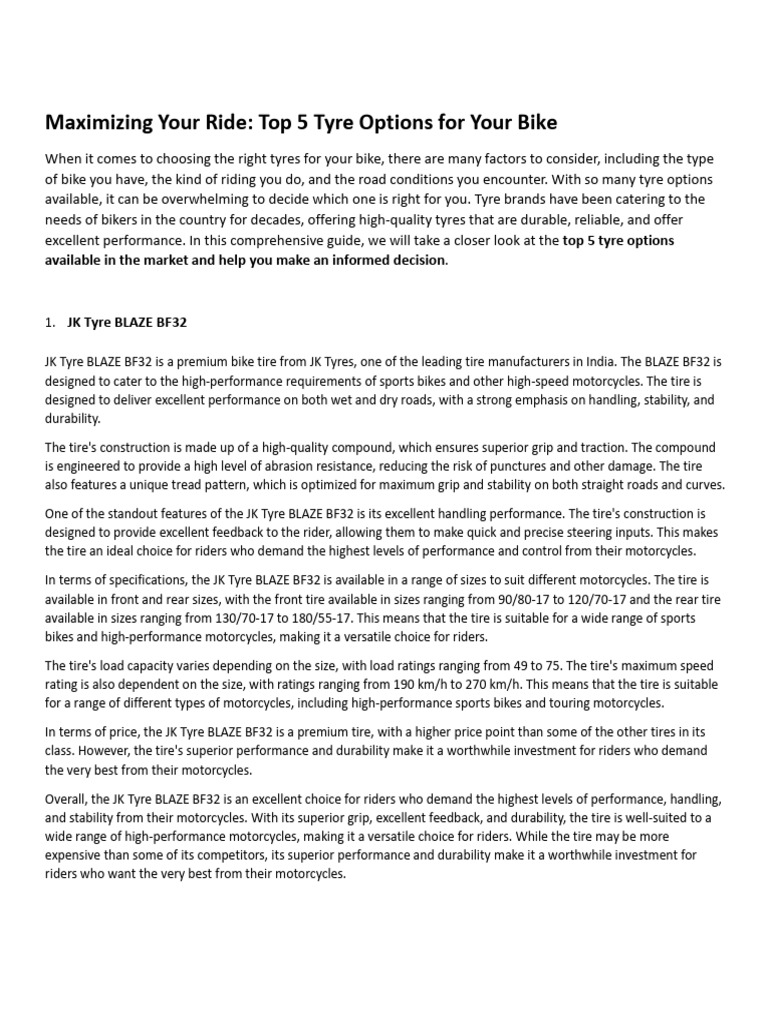 Top 5 Bike Tyre Models Name | PDF | Tire | Vehicle Technology