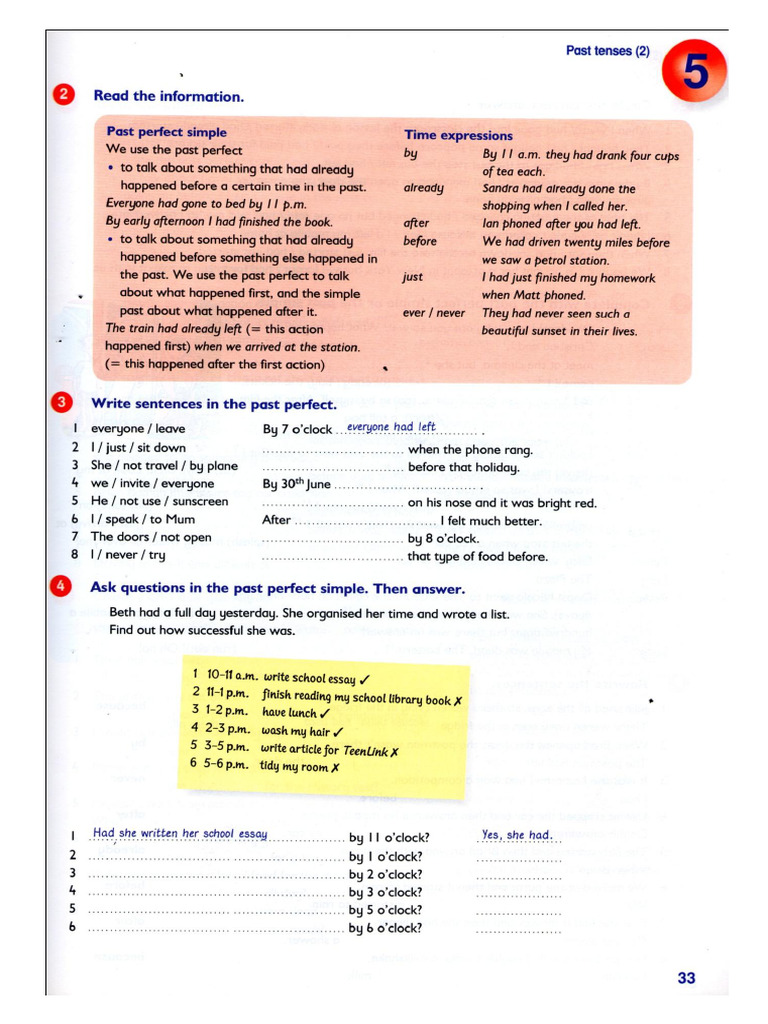 9-19 Past Perfect - Grammar Time 5 | PDF