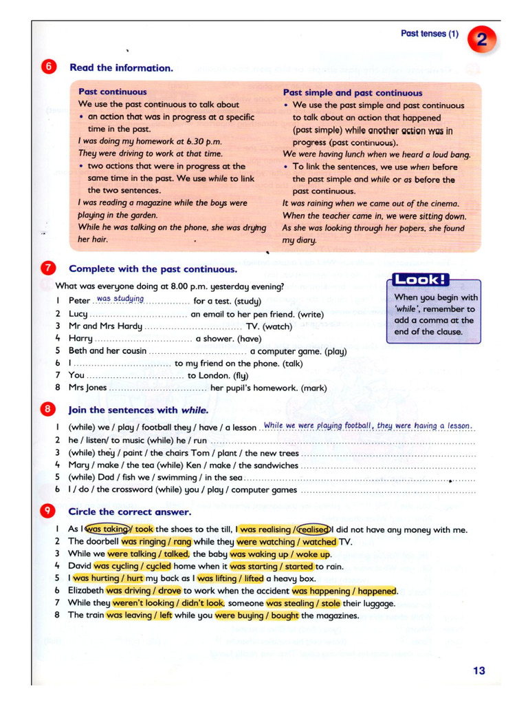 9-19 Past simple - continuous - Grammar time 5 | PDF