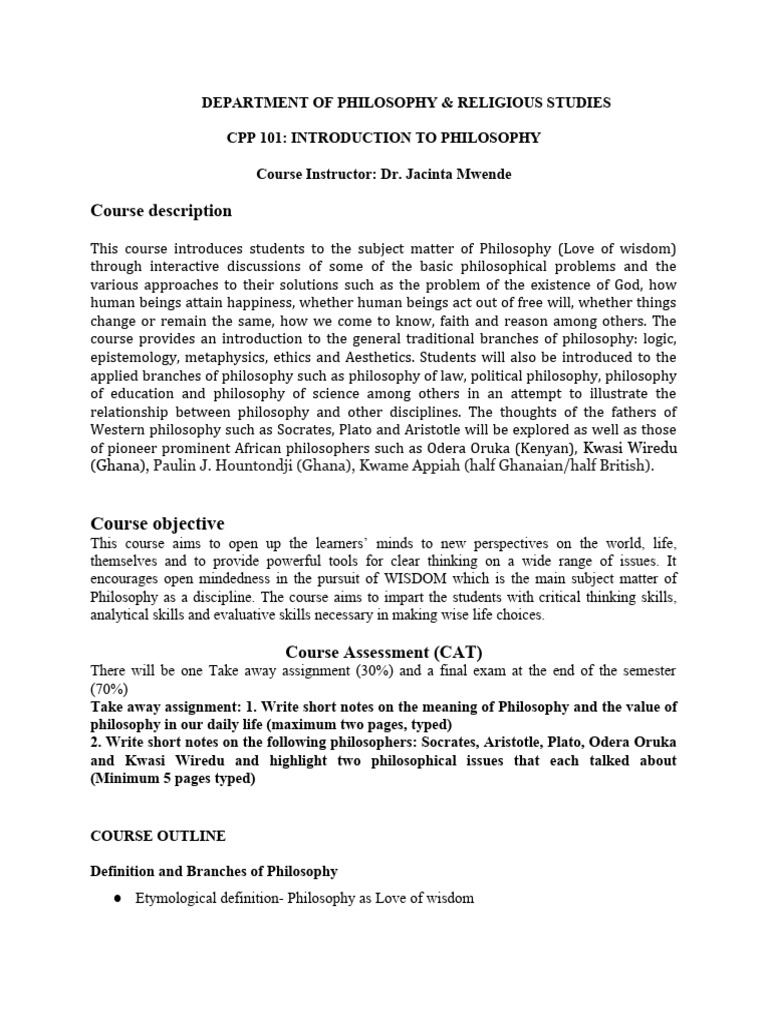 CPP 101 Course Outline2023-1 | PDF | Liberal Arts Education | Epistemology