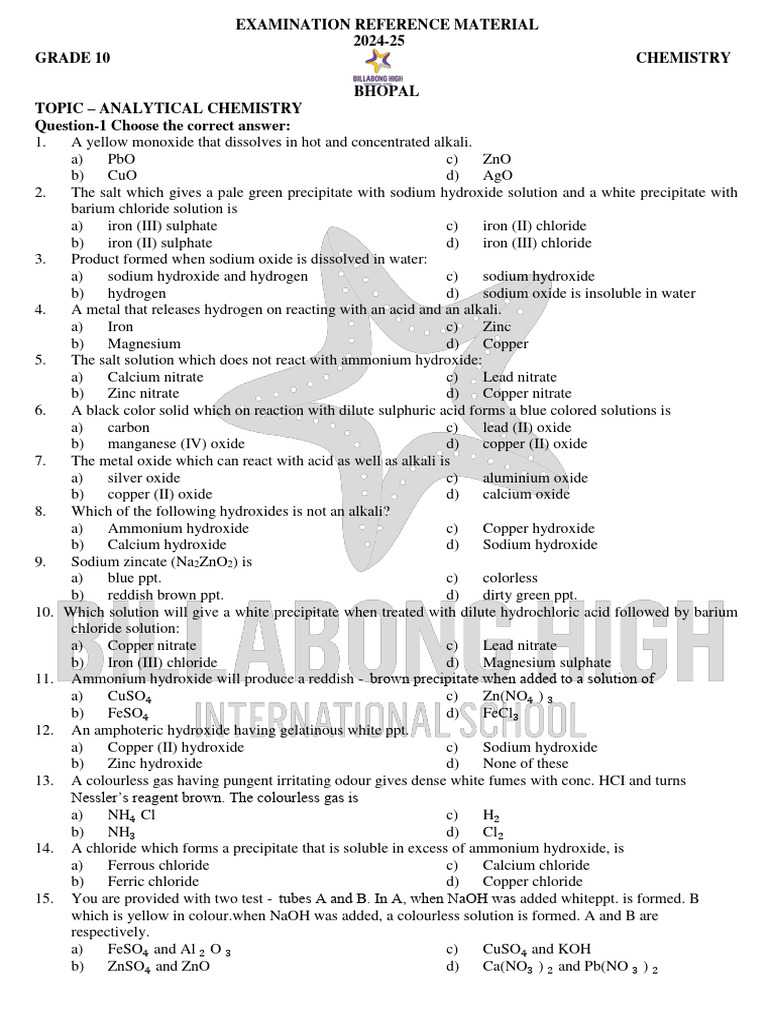 Grade 10 Erm Chemistry Analytical Chemistry April 2024 25 | PDF ...