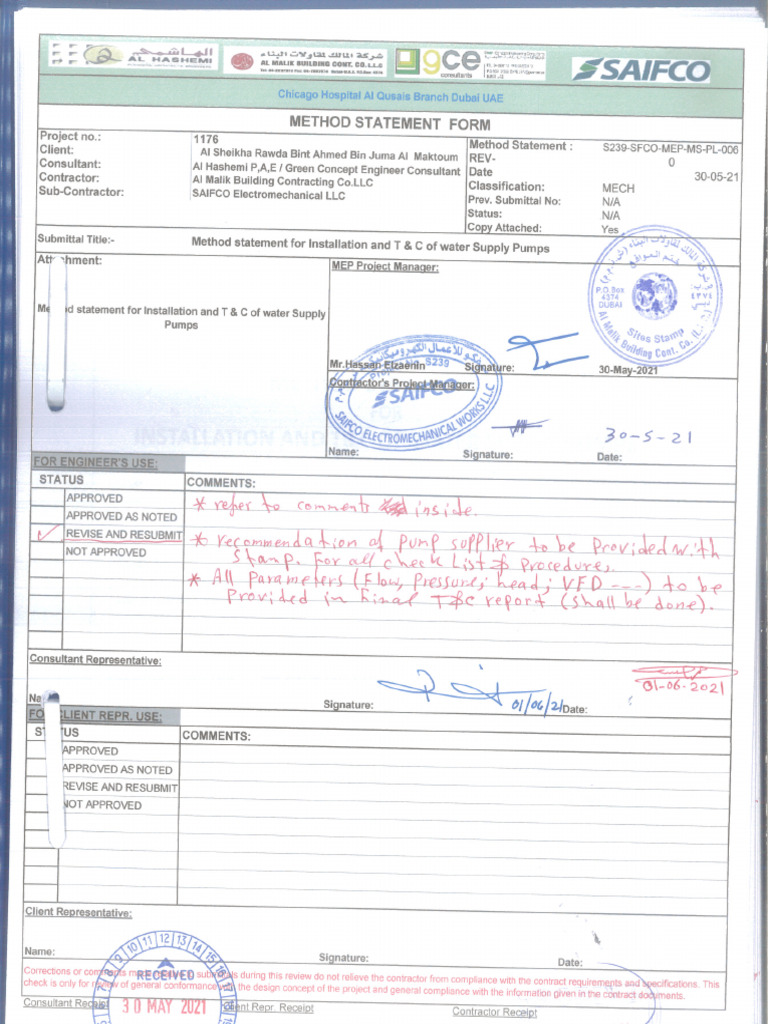 MEP-MS-PL-06 MOS FOR INSTALLATION AND T & C WATER SUPPLY PUMPS-C | PDF