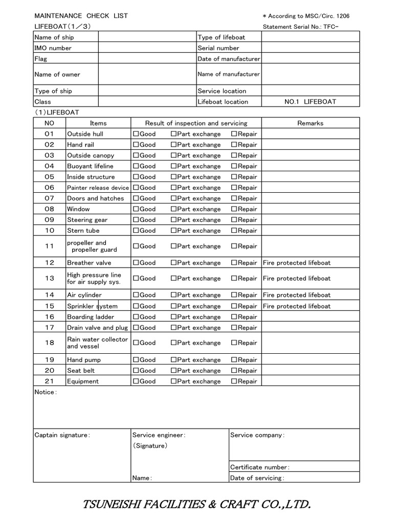 Check List (Tsuneishi Facilities & Craft) | PDF | Manufactured Goods