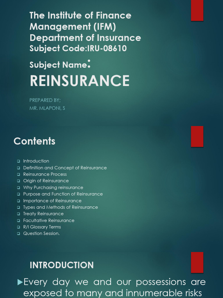 1.introduction To Reinsurance-Iru 08610 | PDF | Reinsurance | Insurance