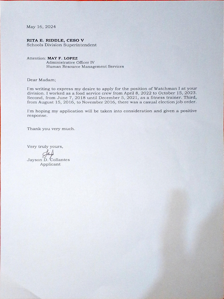 Jayson Collantes - Letter of Intent | PDF