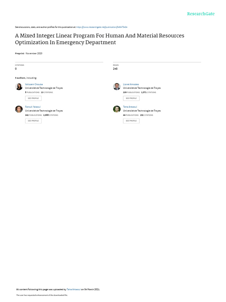A Mixed Integer Linear Program For Human and Material Resources Optimization in Emergency ...