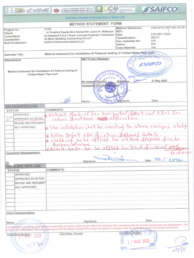 Ms-Ac-001 r1 Mos For Installation & Pressure Testing of Chilled Water ...