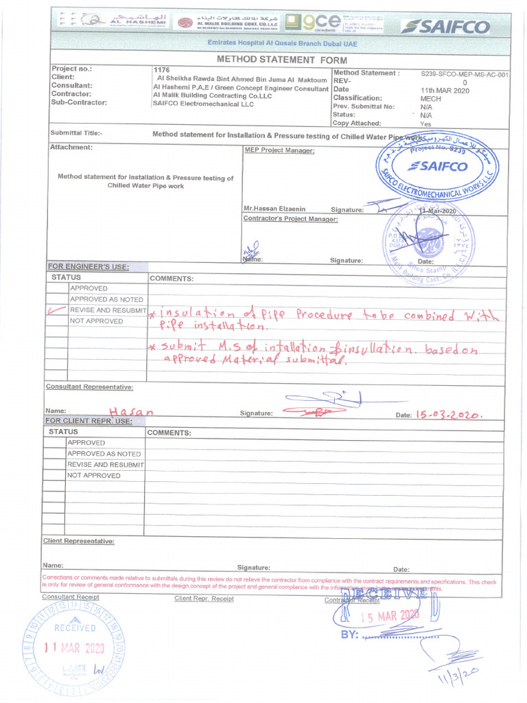 Ms-Ac-001 Installation and Pressure Test of Chilled Water Pipes | PDF