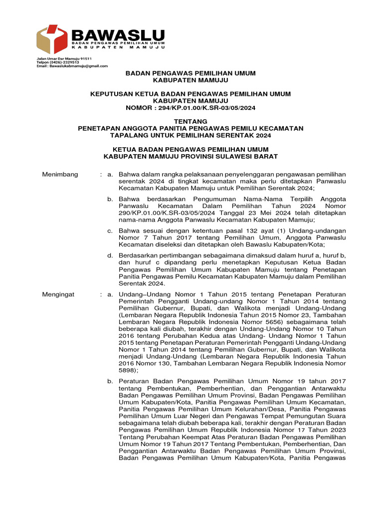 SK Panwascam Tapalang | PDF