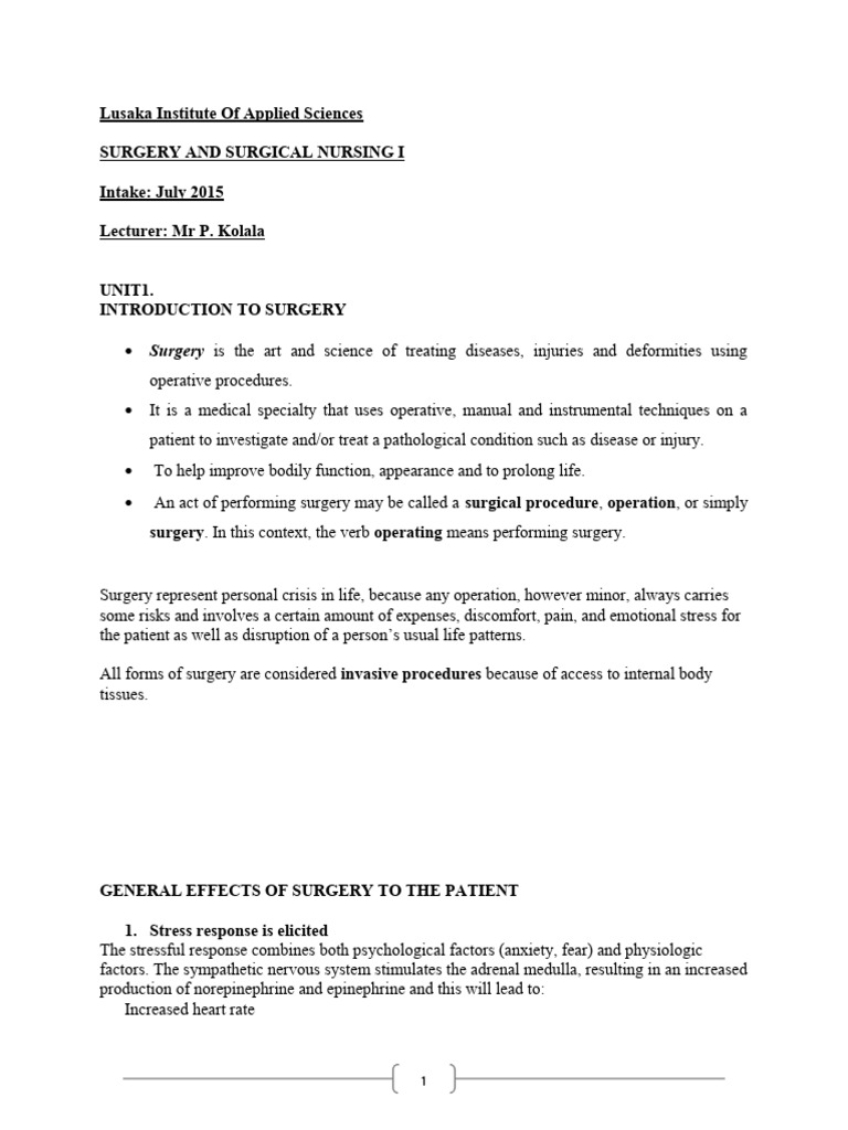 Introduction To Surgery | PDF | Surgery | Anesthesia