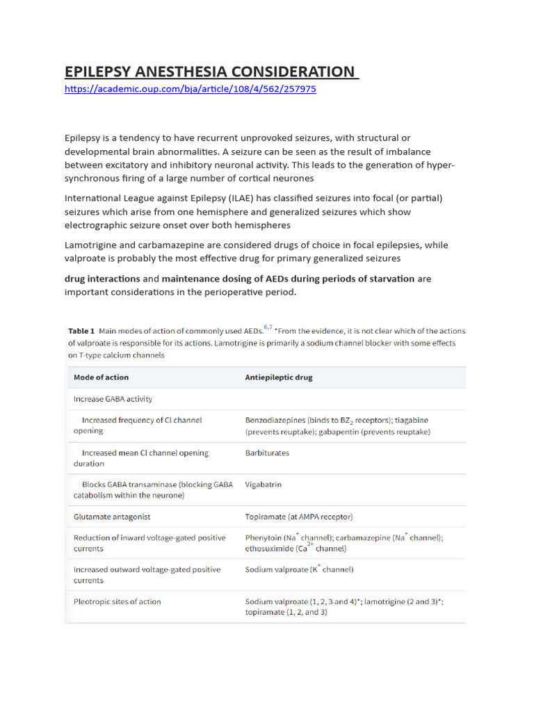 Epilepsy Anesthesia Consideration | PDF | Epilepsy | Midazolam