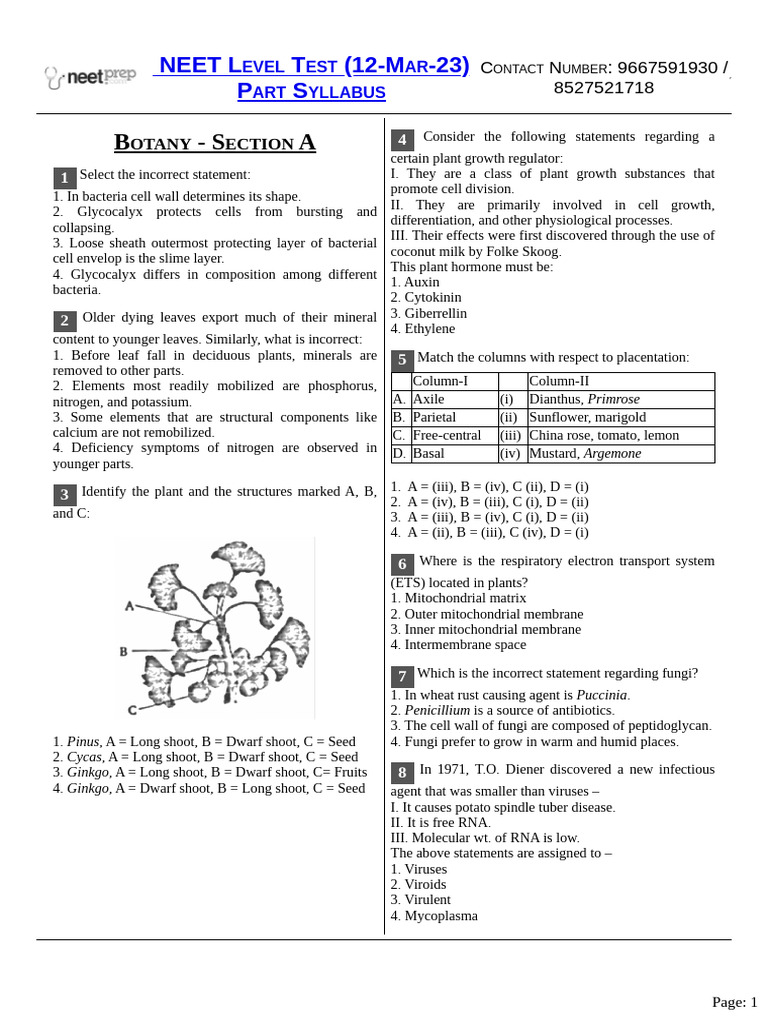 12 March - Syllabus Class 11 - High Yield Test Series | PDF | Bacteria ...