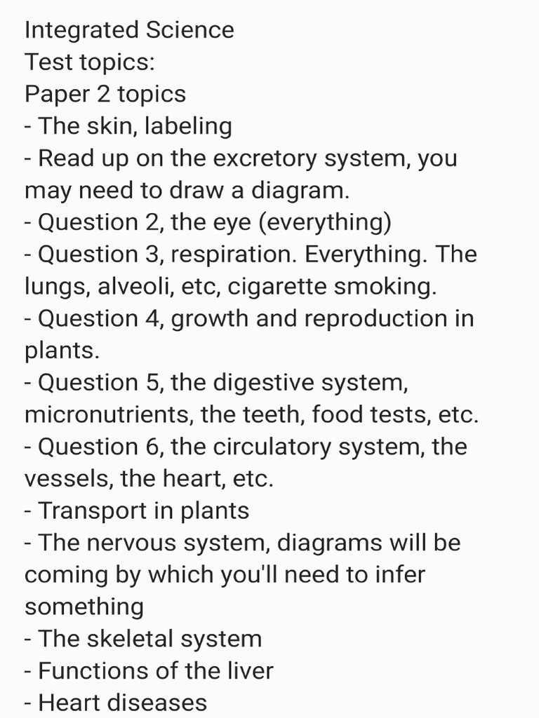Integrated Science Form 4 Test Topics (Term 3) - 240603 - 095622 | PDF