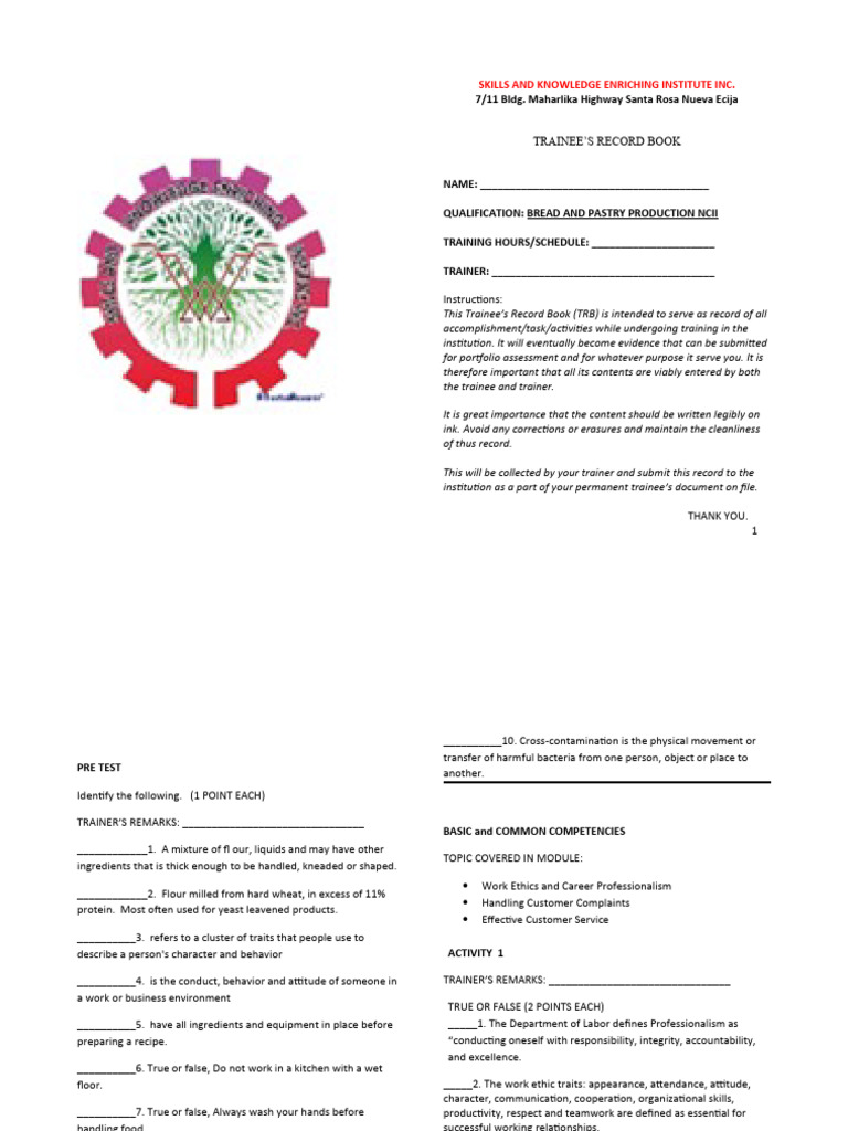 Trainees-Record-Book-Skei-Bpp (1) Maricris | PDF | Cakes | Desserts