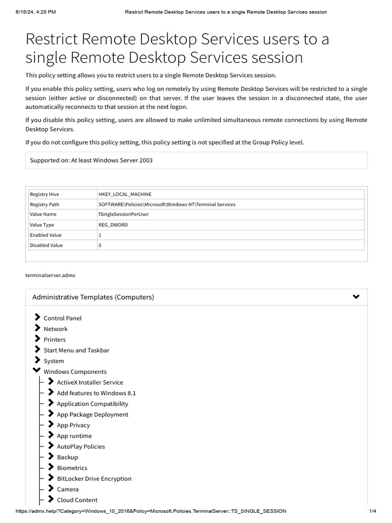 Limit Remote Desktop Sessions | PDF | Remote Desktop Services | Microsoft Windows