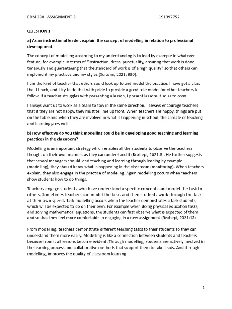 Edm 330 Assignment 3 | PDF | Teachers | Learning