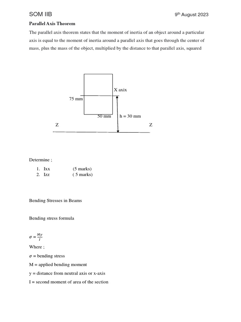Parallel Axis Theorem & Bending Stresses | PDF | Beam (Structure) | Bending