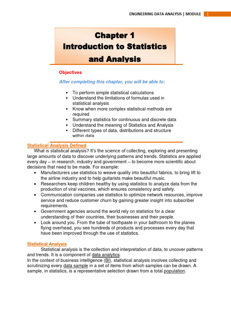 Chapter 1 Introduction To Statistics and Analysis | PDF | Statistics | Probability Distribution