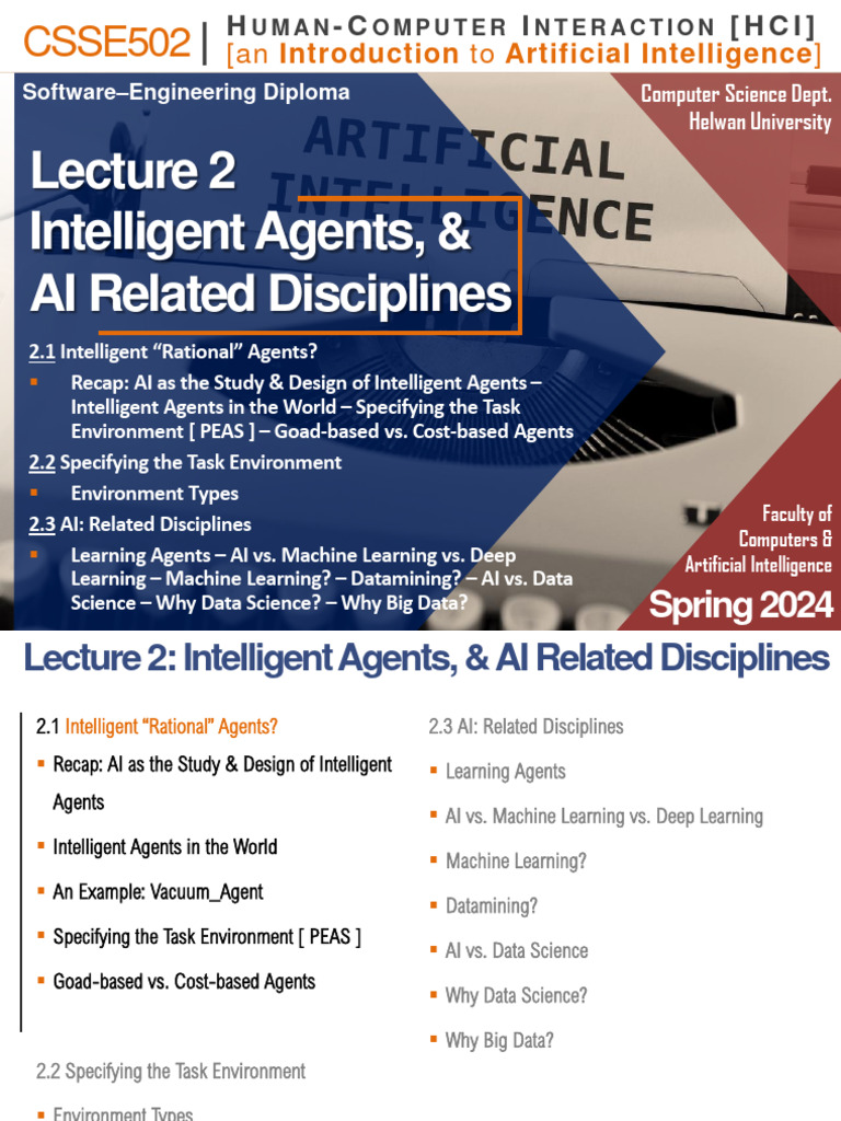 CSSE 502 Human Computer Interaction (Intro. To AI - Lec. 2 - Intelligent Agents & AI Related ...