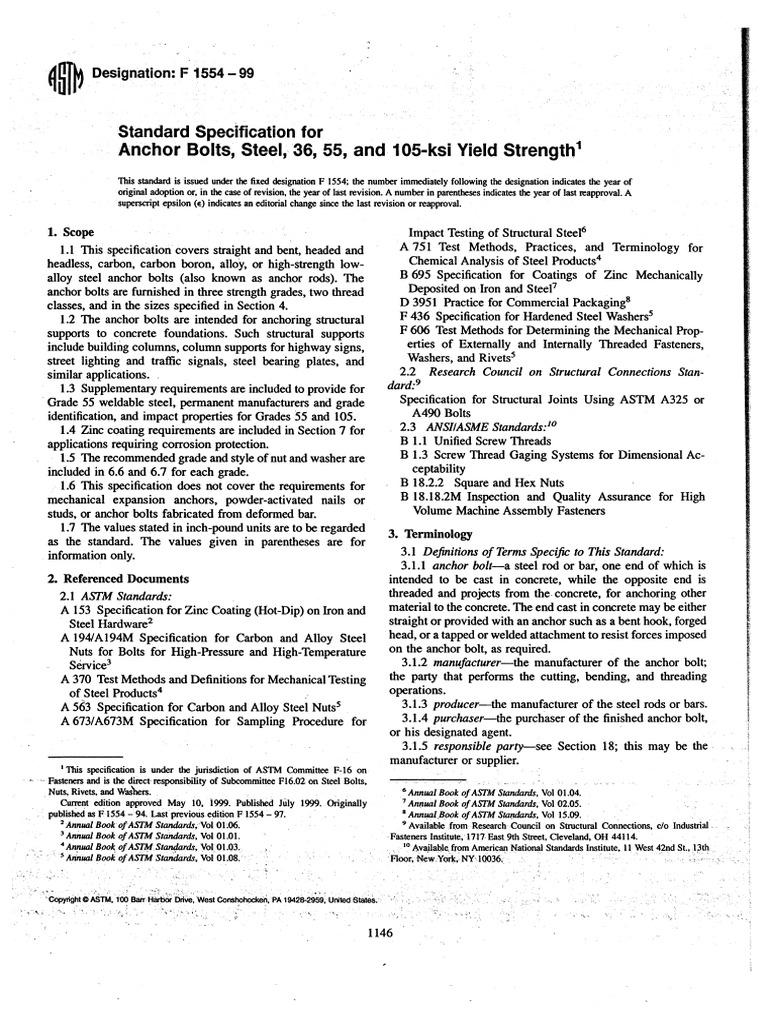 F 1554-Anchor Bolts | PDF