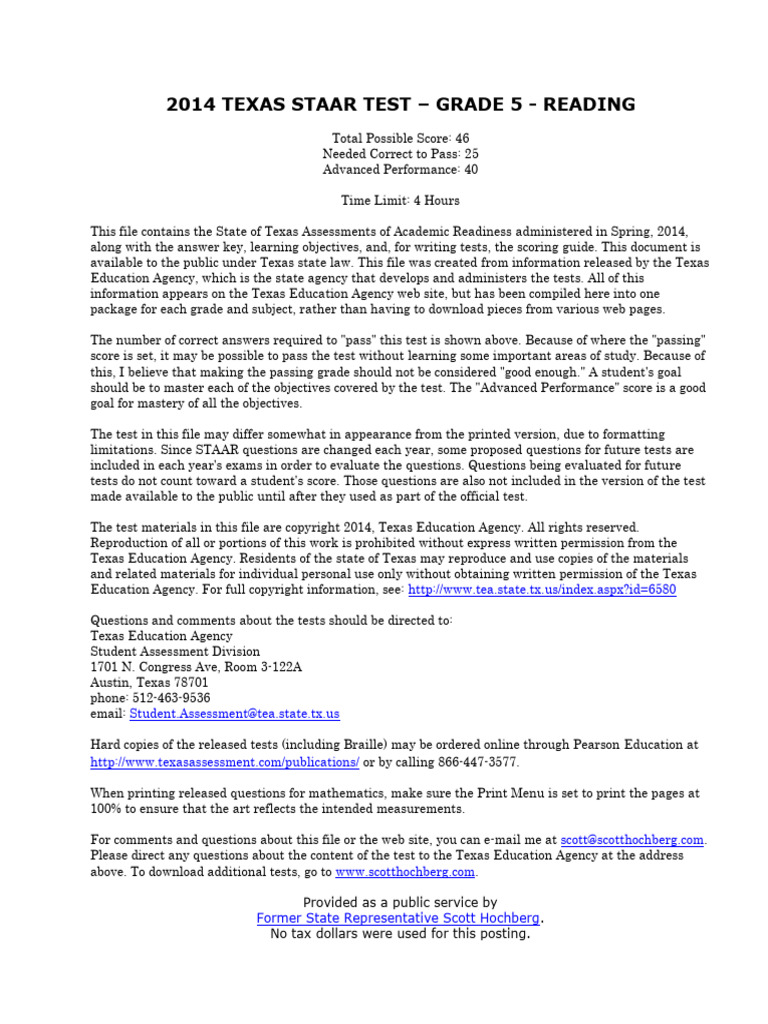 Grade 5 STARR Reading Assessment | Download Free PDF | Frog