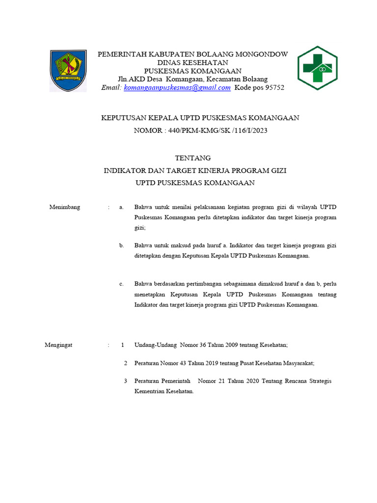 2641 SK Indikator Dan Target Kinerja Gizi | PDF | Kesehatan Holistik