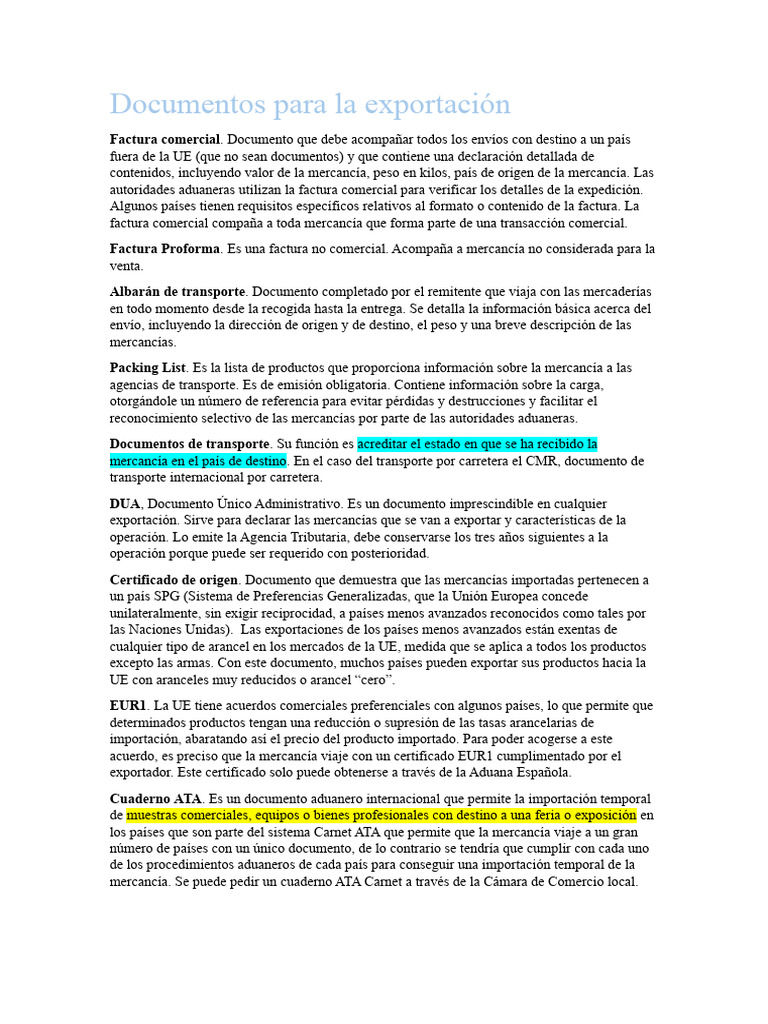 Documentos de Exportación | PDF | Arancel | aduana